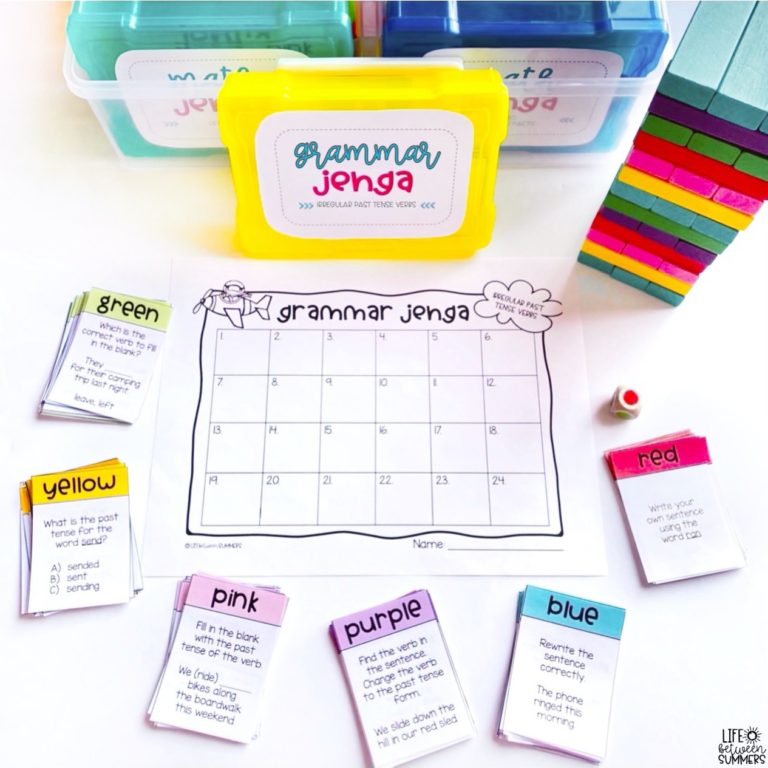 Grammar Jenga Game for Irregular Past Tense Verbs - Life Between Summers