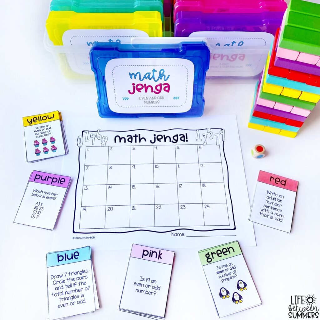 Math Jenga Game Cards for Even and Odd Numbers - Life Between Summers