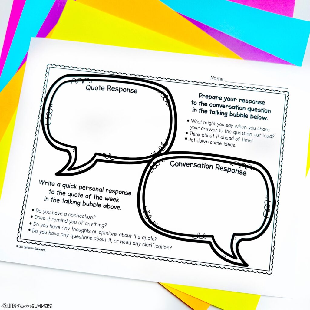 classroom-community-student-response-sheets - Life Between Summers